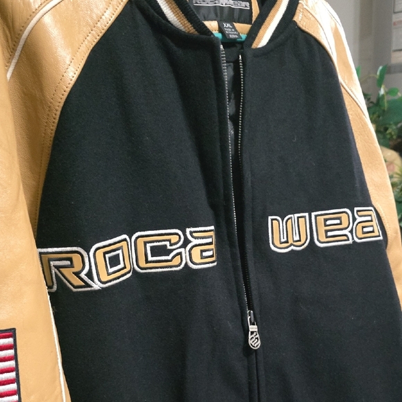 Rocawear | Jackets & Coats | Rocawear Black And Tan Varsity Jacket ...
